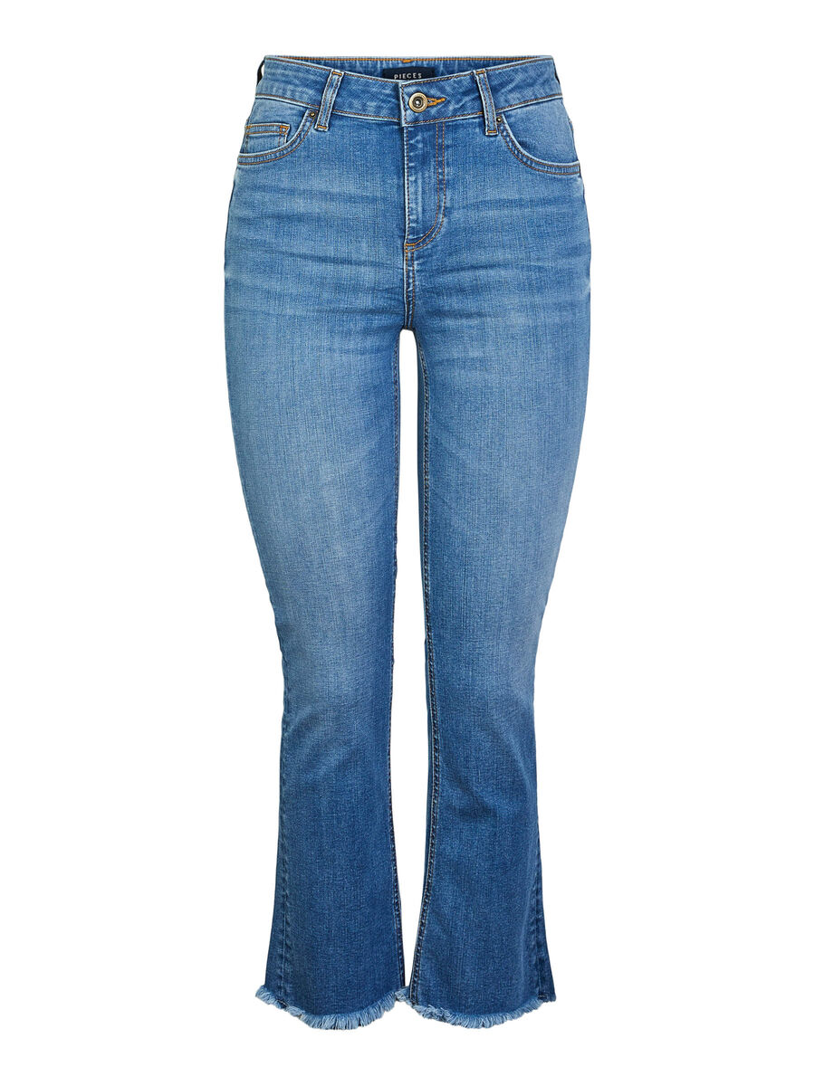 CROPPED FLARED JEANS (Blue) | Pieces®