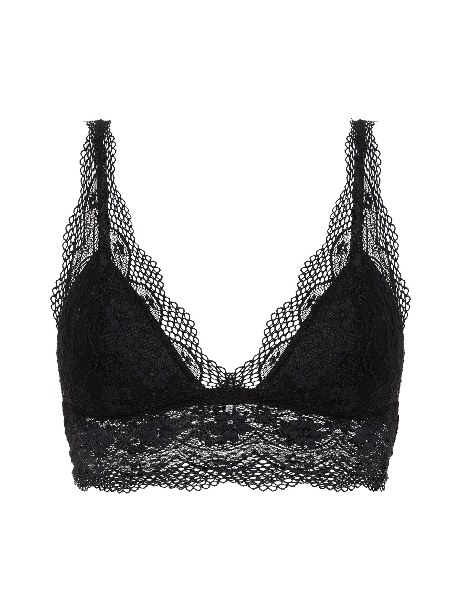 LACE-TRIM LONGLINE BRA | Black | PIECES® Germany