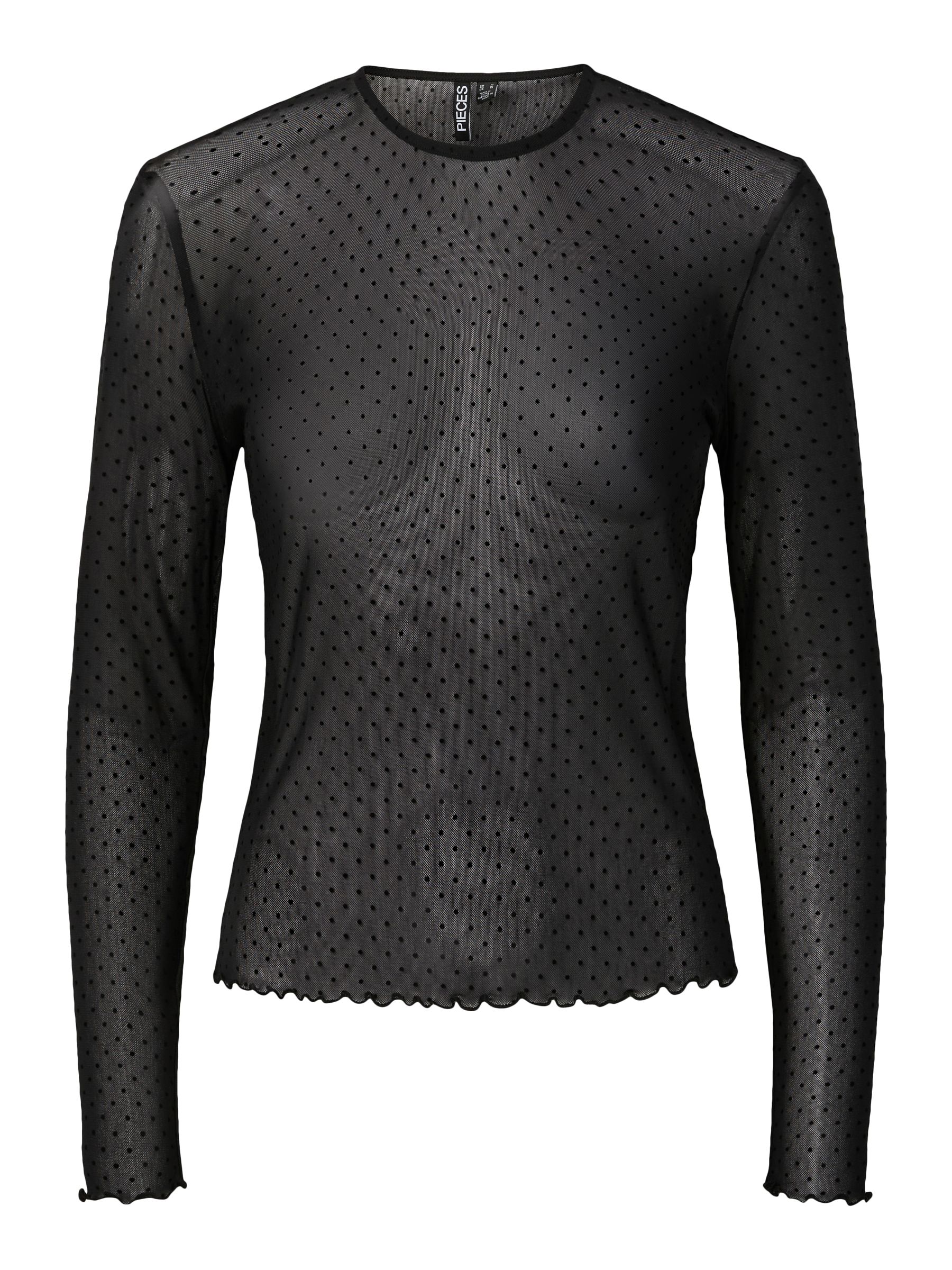 PCORINE MESH TOP MED LANGE ÆRMER | Sort | PIECES® Danmark